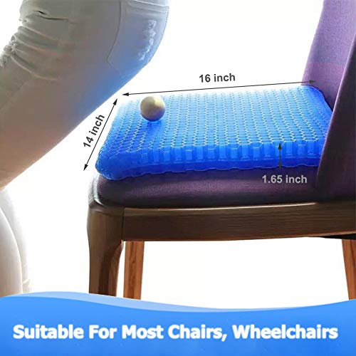 Gel Seat Cushion, Egg Seat Cushion Wheelchair Cushion with Non-Slip Cover, Breathable Chair Pads Honeycomb Design Absorbs Pressure Points for Car Office Chair Wheelchair (Blue)