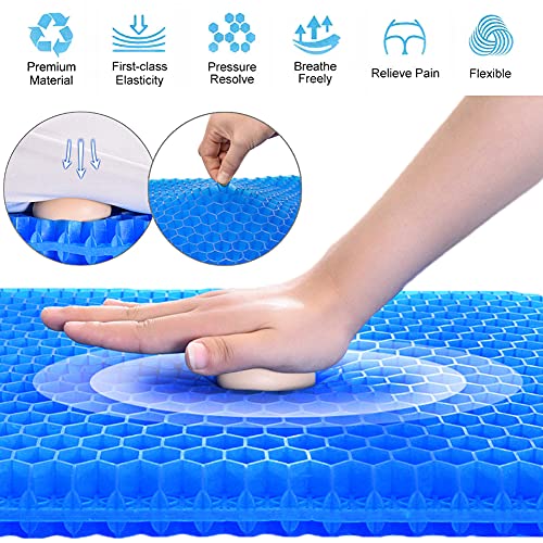 Gel Seat Cushion, Egg Seat Cushion Wheelchair Cushion with Non-Slip Cover, Breathable Chair Pads Honeycomb Design Absorbs Pressure Points for Car Office Chair Wheelchair (Blue)