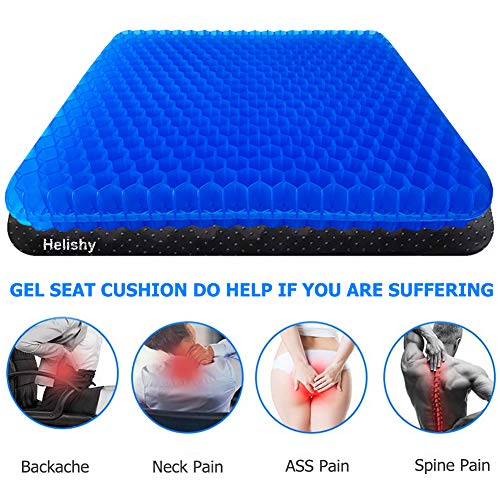 Gel Seat Cushion, Egg Seat Cushion Wheelchair Cushion with Non-Slip Cover, Breathable Chair Pads Honeycomb Design Absorbs Pressure Points for Car Office Chair Wheelchair (Blue)