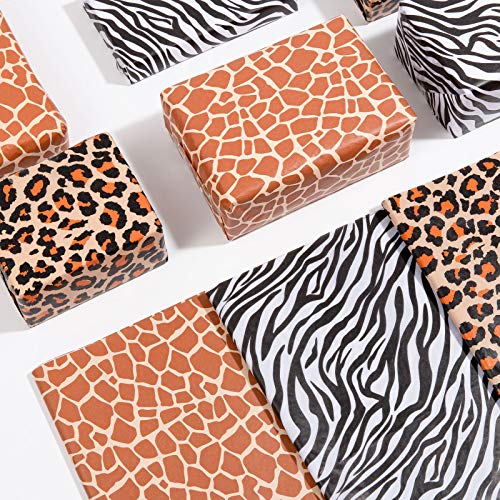 Whaline Animal Skin Print Tissue Paper 90 Sheet Leopard Zebra Giraffe Print Tissue Paper 3 Styles Patterned Wrapping Paper Gift Tissue Paper Assortment for Birthday Holiday Bags, 14 x 20"