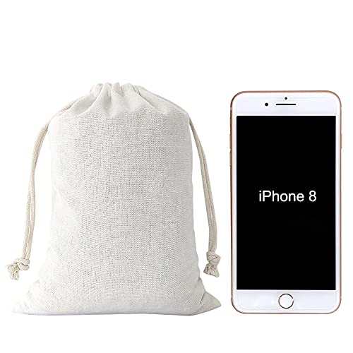 SumDirect 20Pcs Cotton Muslin Bags,White Small Lightweight Gift Bags Breathable Pouches with Drawstring Reusable Packing Storage Bags for Wedding, Party, Birthday (6x8inch)