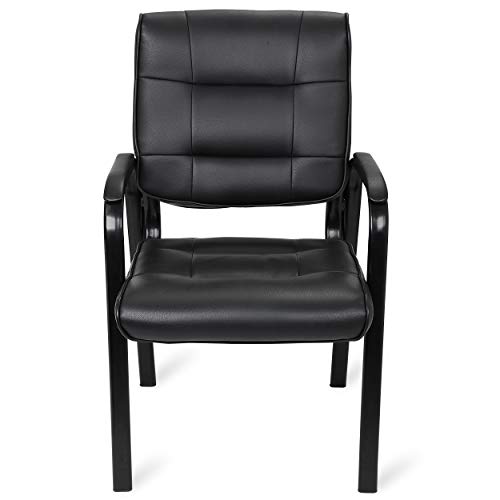 SUPER DEAL Office Guest Chair Bonded Leather Executive Side Chair Reception Chair with Solid Metal Frame Home Office Furniture