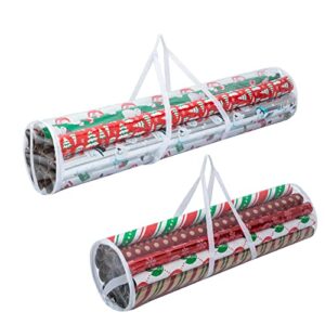 joiedomi 2 pack wrapping paper storage, clear gift wrap organizers container bag wrapping paper holder made from water proof pvc and fabric, fits up to 20 standard rolls (white)