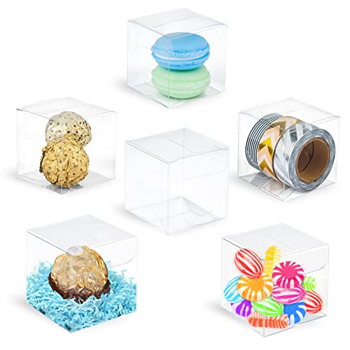 VGOODALL 100 PCS Clear Favor Boxes, 2 x 2 x 2 inches Plastic Gift Boxes Small Clear Boxes Transparent Cube Boxes PET Boxes for Wedding,Party,Bridal Shower,Baby Shower