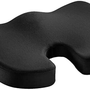 Seat Cushion Pillow - Orthopedic Design - 100% Memory Foam Supports & Protects Sciatica, Coccyx, Tailbone Pain Back Support -Ideal for Home Office Chair, or Car Driver (Black)