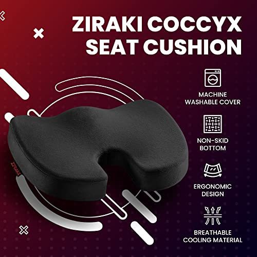 Seat Cushion Pillow - Orthopedic Design - 100% Memory Foam Supports & Protects Sciatica, Coccyx, Tailbone Pain Back Support -Ideal for Home Office Chair, or Car Driver (Black)