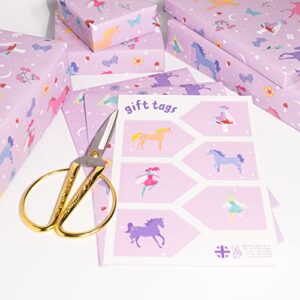 CENTRAL 23 - Fairies and Unicorn Wrapping Paper - 6 Sheets of Mystical Gift Wrap for Girls - Cute Butterfly and Flowers for Her - Pink Purple Birthday Giftwrap - Recyclable