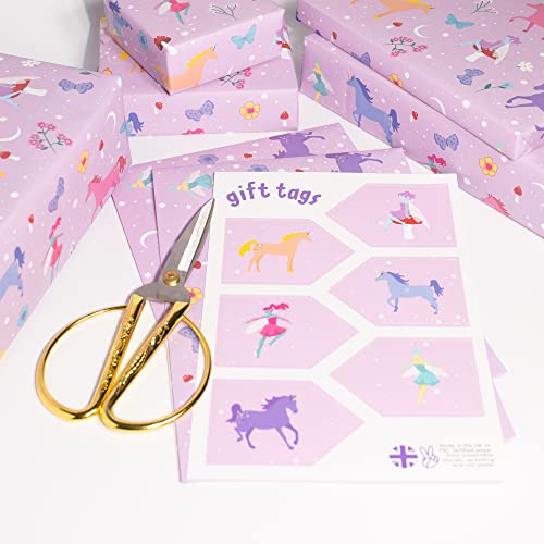 CENTRAL 23 - Fairies and Unicorn Wrapping Paper - 6 Sheets of Mystical Gift Wrap for Girls - Cute Butterfly and Flowers for Her - Pink Purple Birthday Giftwrap - Recyclable