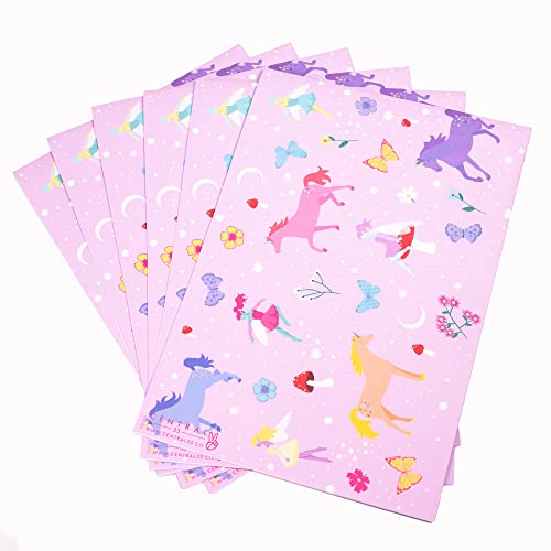 CENTRAL 23 - Fairies and Unicorn Wrapping Paper - 6 Sheets of Mystical Gift Wrap for Girls - Cute Butterfly and Flowers for Her - Pink Purple Birthday Giftwrap - Recyclable