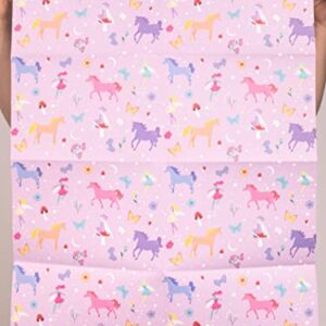 CENTRAL 23 - Fairies and Unicorn Wrapping Paper - 6 Sheets of Mystical Gift Wrap for Girls - Cute Butterfly and Flowers for Her - Pink Purple Birthday Giftwrap - Recyclable