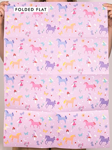 CENTRAL 23 - Fairies and Unicorn Wrapping Paper - 6 Sheets of Mystical Gift Wrap for Girls - Cute Butterfly and Flowers for Her - Pink Purple Birthday Giftwrap - Recyclable