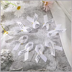 50 Pcs Funeral Ribbons Memorial Ribbon Funeral Pins Classic Memorial Service Respect Meditation Personalized Ribbon Bow with Safety Pins for Mourning Remembrance Day Funeral Event (White)