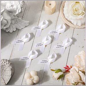 50 Pcs Funeral Ribbons Memorial Ribbon Funeral Pins Classic Memorial Service Respect Meditation Personalized Ribbon Bow with Safety Pins for Mourning Remembrance Day Funeral Event (White)