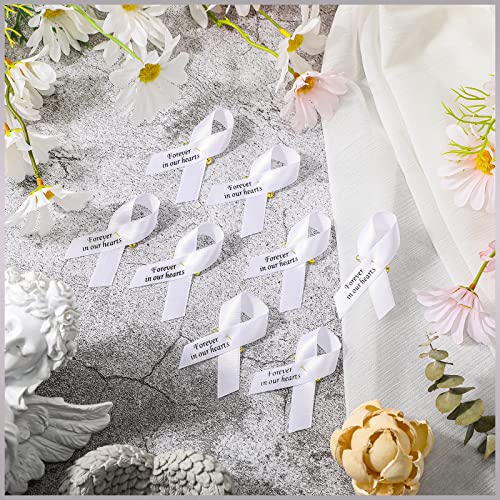 50 Pcs Funeral Ribbons Memorial Ribbon Funeral Pins Classic Memorial Service Respect Meditation Personalized Ribbon Bow with Safety Pins for Mourning Remembrance Day Funeral Event (White)