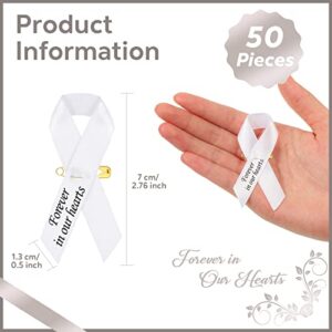 50 Pcs Funeral Ribbons Memorial Ribbon Funeral Pins Classic Memorial Service Respect Meditation Personalized Ribbon Bow with Safety Pins for Mourning Remembrance Day Funeral Event (White)