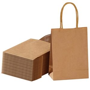 suncolor 25 pieces 6″ mini goodie bags brown small gift bags with handle for party favor bags (brown)