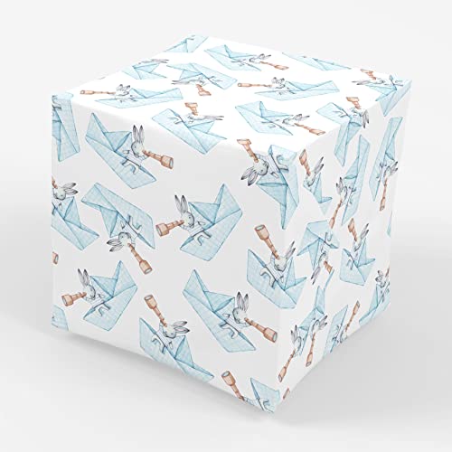 Stesha Party Nautical Bunny Baby Gift Wrapping Paper - Folded Flat 30 x 20 Inch (3 Sheets)