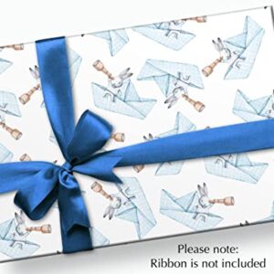 Stesha Party Nautical Bunny Baby Gift Wrapping Paper - Folded Flat 30 x 20 Inch (3 Sheets)