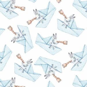 Stesha Party Nautical Bunny Baby Gift Wrapping Paper - Folded Flat 30 x 20 Inch (3 Sheets)