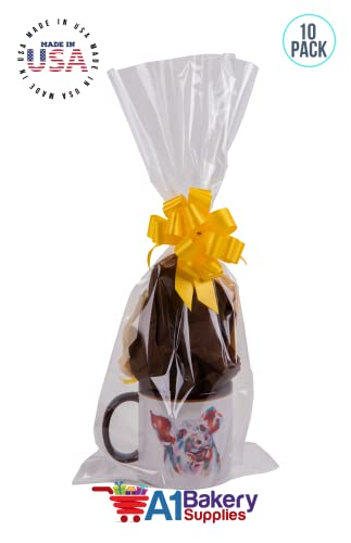 A1 Bakery Supplies 10 Pack BOPP Clear Cello Cellophane Bags Gift Basket Package Flat Gift Bags BOPP Bags (Flat, 9 x 20)