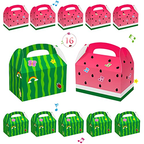 16 Pcs Cartoon Melon Party Candy Bags, Goodie Gift Boxes for Kids Boys Girls J Watermelon Birthday Party Supplies Decorations Favors