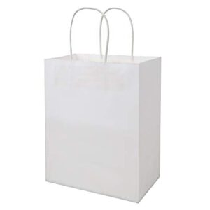 bagmad 50 pack sturdy medium white gift paper bags with handles bulk, kraft bags 8×4.75×10 inch, craft grocery shopping retail party favors wedding bags sacks (white, 50pcs)