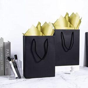 Katfort Medium Size Black Gift Bags 24pcs, Black Gift Bag with Handle 7.5''×3.1''×10.2'', Kraft Paper Bags Bulk for Gift, Party Favor Bag, Shopping Bag, Retail Bag