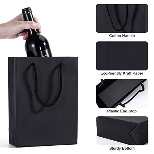 Katfort Medium Size Black Gift Bags 24pcs, Black Gift Bag with Handle 7.5''×3.1''×10.2'', Kraft Paper Bags Bulk for Gift, Party Favor Bag, Shopping Bag, Retail Bag