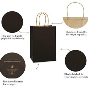 BagDream Gift Bags Kraft Paper Bags 100Pcs 5.25x3.75x8 Inches Small Shopping Bag Kraft Bags Party Bags Black Paper Bags with Handles Bulk