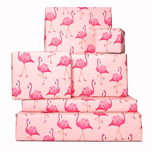 CENTRAL 23 Pink Wrapping Paper - Flamingo - 6 Sheets Birthday Gift Wrap - New Baby - Women Girls Female - Anniversary or Valentines Day Gift Wrap - Trendy - Recyclable