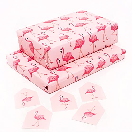 CENTRAL 23 Pink Wrapping Paper - Flamingo - 6 Sheets Birthday Gift Wrap - New Baby - Women Girls Female - Anniversary or Valentines Day Gift Wrap - Trendy - Recyclable