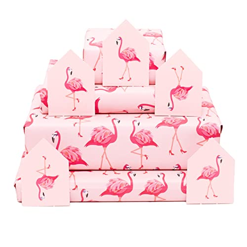 CENTRAL 23 Pink Wrapping Paper - Flamingo - 6 Sheets Birthday Gift Wrap - New Baby - Women Girls Female - Anniversary or Valentines Day Gift Wrap - Trendy - Recyclable