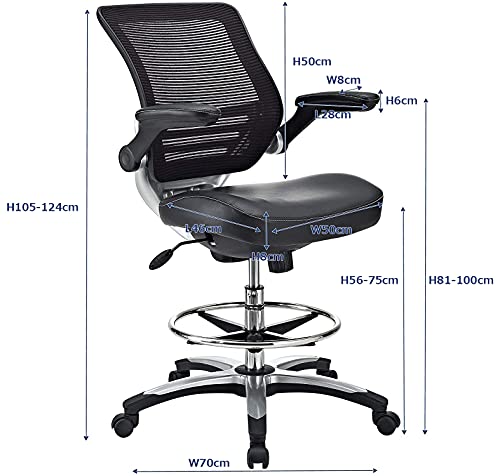 Modway Edge Drafting Chair - Reception Desk Chair - Flip-Up Arm Drafting Chair in Black