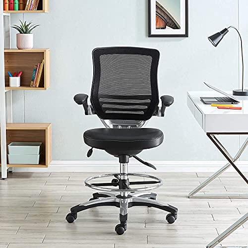 Modway Edge Drafting Chair - Reception Desk Chair - Flip-Up Arm Drafting Chair in Black