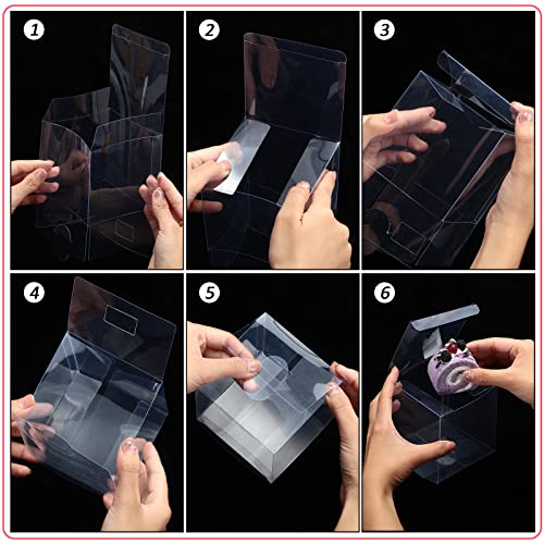 100 Pcs Clear Favor Boxes Plastic Gift Boxes 4 x 4 x 4 Inch Candy Boxes Clear Gift Boxes Transparent Box PET Clear Box for Wedding Bridal Baby Shower Party Favors Cupcake Macaron Candy Cookie Ornament