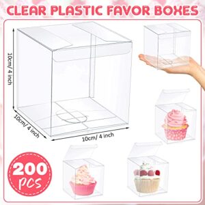 100 Pcs Clear Favor Boxes Plastic Gift Boxes 4 x 4 x 4 Inch Candy Boxes Clear Gift Boxes Transparent Box PET Clear Box for Wedding Bridal Baby Shower Party Favors Cupcake Macaron Candy Cookie Ornament