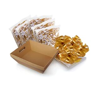 upper midland products [5 pk] 10×12” large big basket for gifts empty, basket bags, gold pull bows, crinkle cut paper shred filler| diy wine basket gift set kit| christmas, easter| gift to impress