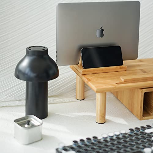 ROCDEER Vertical Laptop Stand Holder - Adjustable Holder and Dock 0.01" to 1.18", Fits All MacBook/Surface/Samsung/HP/Dell/Chrome Book, Natural Bamboo