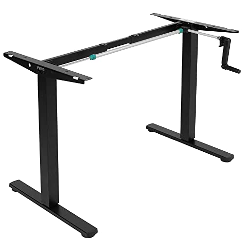 VIVO Compact Hand Crank Stand Up Desk Frame for 35 to 71 inch Table Tops, Ergonomic Standing Height Adjustable Base with Foldable Handle, Black, DESK-M051MB