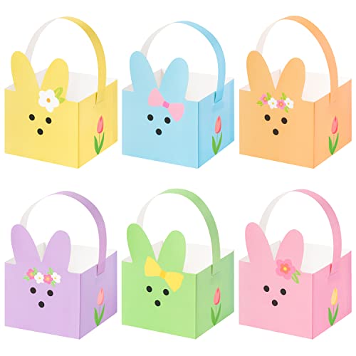 H1vojoxo 24PCS Easter Treat Boxes for Kids, Easter Candy Boxes with Handle, Easter Bunny Rabbit Cardboard Boxes, Goody Cookies Containers for Easter, Easter Boxes for School Classroom Party Favor