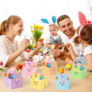 H1vojoxo 24PCS Easter Treat Boxes for Kids, Easter Candy Boxes with Handle, Easter Bunny Rabbit Cardboard Boxes, Goody Cookies Containers for Easter, Easter Boxes for School Classroom Party Favor