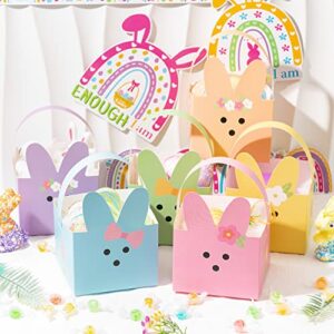 H1vojoxo 24PCS Easter Treat Boxes for Kids, Easter Candy Boxes with Handle, Easter Bunny Rabbit Cardboard Boxes, Goody Cookies Containers for Easter, Easter Boxes for School Classroom Party Favor