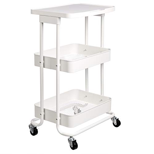 Amazon Basics 2-Tier Metal Kitchen/Utility Cart with Shelf, White