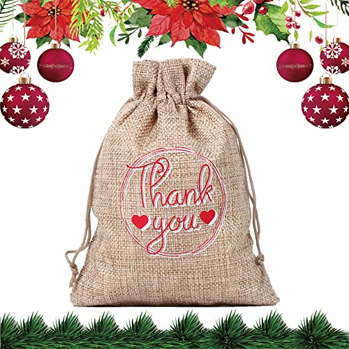 WEWIVODA Burlap Bags, 20 Packs 5"x7" Thank You Burlap Gift Bags Drawstring Candy Pouches Party Favor Linen Pockets for Wedding Birthday Easter Thanksgivings Christmas New Year (Thank You-E, 5''x7'')