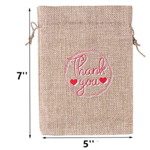 WEWIVODA Burlap Bags, 20 Packs 5"x7" Thank You Burlap Gift Bags Drawstring Candy Pouches Party Favor Linen Pockets for Wedding Birthday Easter Thanksgivings Christmas New Year (Thank You-E, 5''x7'')