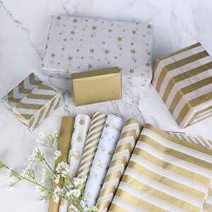 SAVITA 60 Sheets 30x45cm/11x17 inch Gold White Metallic Tissue Paper, Metallic Gift Wrapping Tissue Paper for Christmas Weddings Birthday Party Showers DIY Arts Crafts (6 Styles)