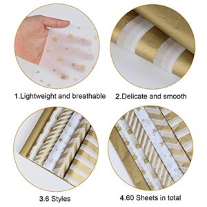 SAVITA 60 Sheets 30x45cm/11x17 inch Gold White Metallic Tissue Paper, Metallic Gift Wrapping Tissue Paper for Christmas Weddings Birthday Party Showers DIY Arts Crafts (6 Styles)