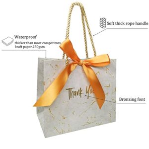 15Pack Thank You Gift Bags with Handles,Waterproof Party Favor Bags Bulk with Golden Bow Ribbon Medium Treat Bags for Wedding Bridesmaid Celebration Baby Shower(7.2x3.9x6.2inch)