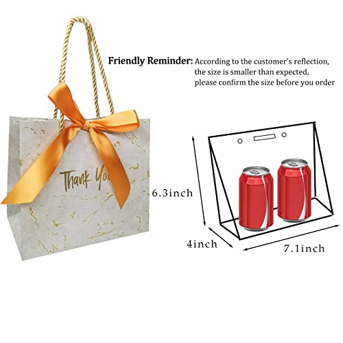 15Pack Thank You Gift Bags with Handles,Waterproof Party Favor Bags Bulk with Golden Bow Ribbon Medium Treat Bags for Wedding Bridesmaid Celebration Baby Shower(7.2x3.9x6.2inch)