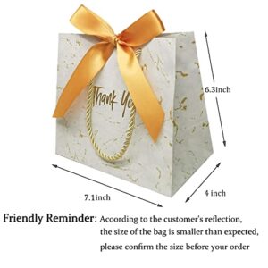 15Pack Thank You Gift Bags with Handles,Waterproof Party Favor Bags Bulk with Golden Bow Ribbon Medium Treat Bags for Wedding Bridesmaid Celebration Baby Shower(7.2x3.9x6.2inch)